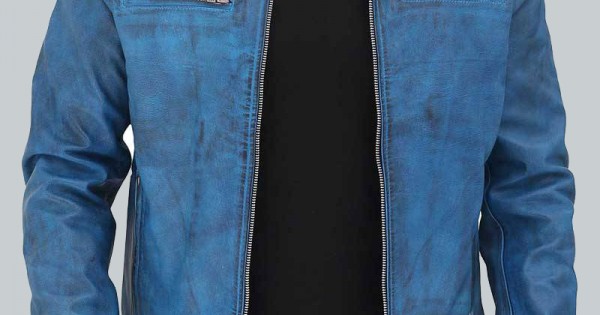 Dodge Cafe Racer Sky Blue Leather Jacket