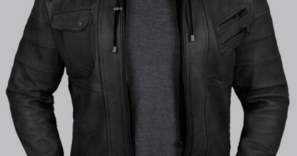 Edinburgh Black Hooded Leather Jacket