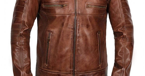 Men’s Biker Leather Brown Padded Shoulder Jacket
