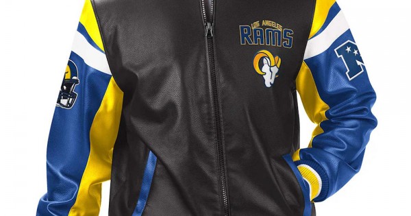 LA Rams Black Varsity Full-Zip Leather Jacket