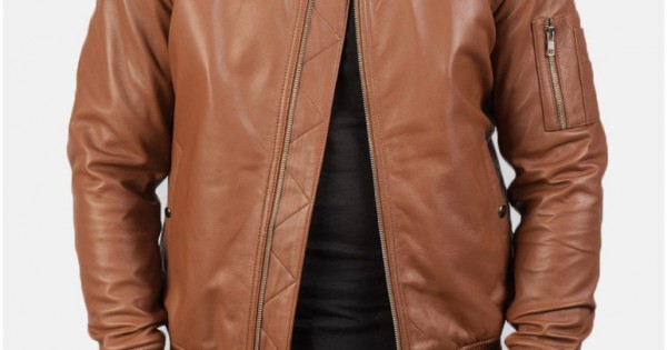 Men’s MA-1 Flight Brown Leather Bomber Jacket