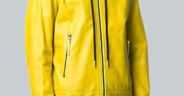 Mens Yellow Hooded Leather Jacket
