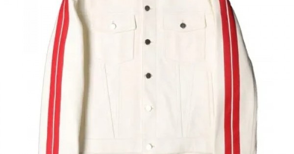 V Sample Striped Genuine Leather Jacket