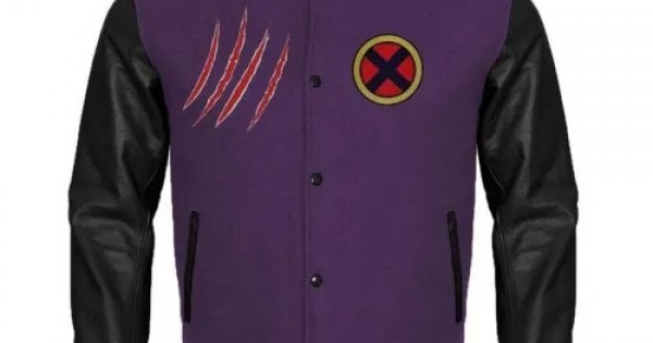 Wolverine Logo Black and Purple Varsity Jacket