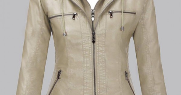 New Women's Removable Hoodie Leather Jacket