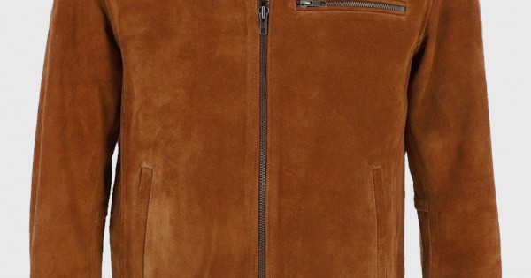 Ethan Mens Tan Bomber Suede Leather Jacket
