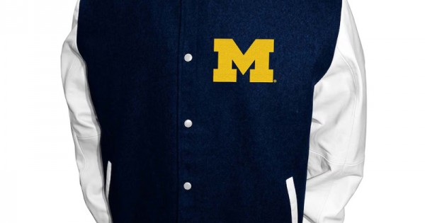 Michigan Wolverines Graduate Navy and White Varsity Jacket
