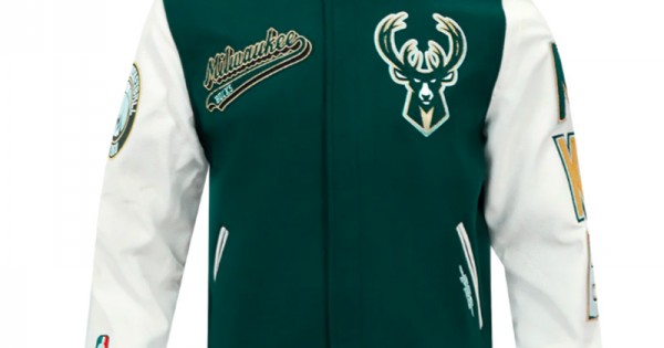 Milwaukee Bucks Script Tail Classic Rib Varsity Jacket
