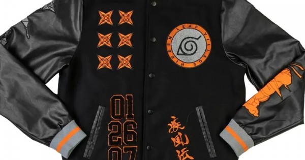 Naruto Hidden Leaf Wool Black Varsity Jacket