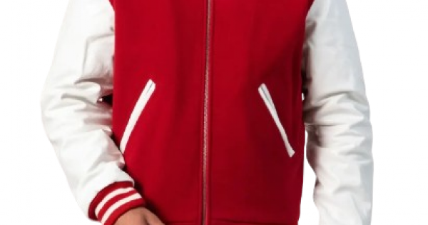Scarlet Wool Body & White Leather Sleeves Letterman Jacket With Byron ...