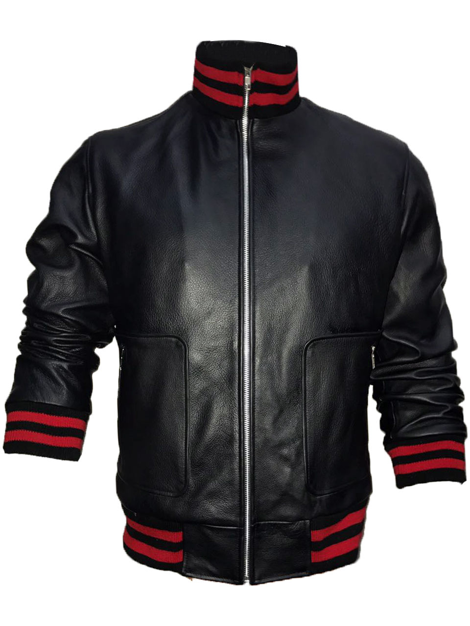 New Men's Stylish Red And Black Stripes Leather Jacket